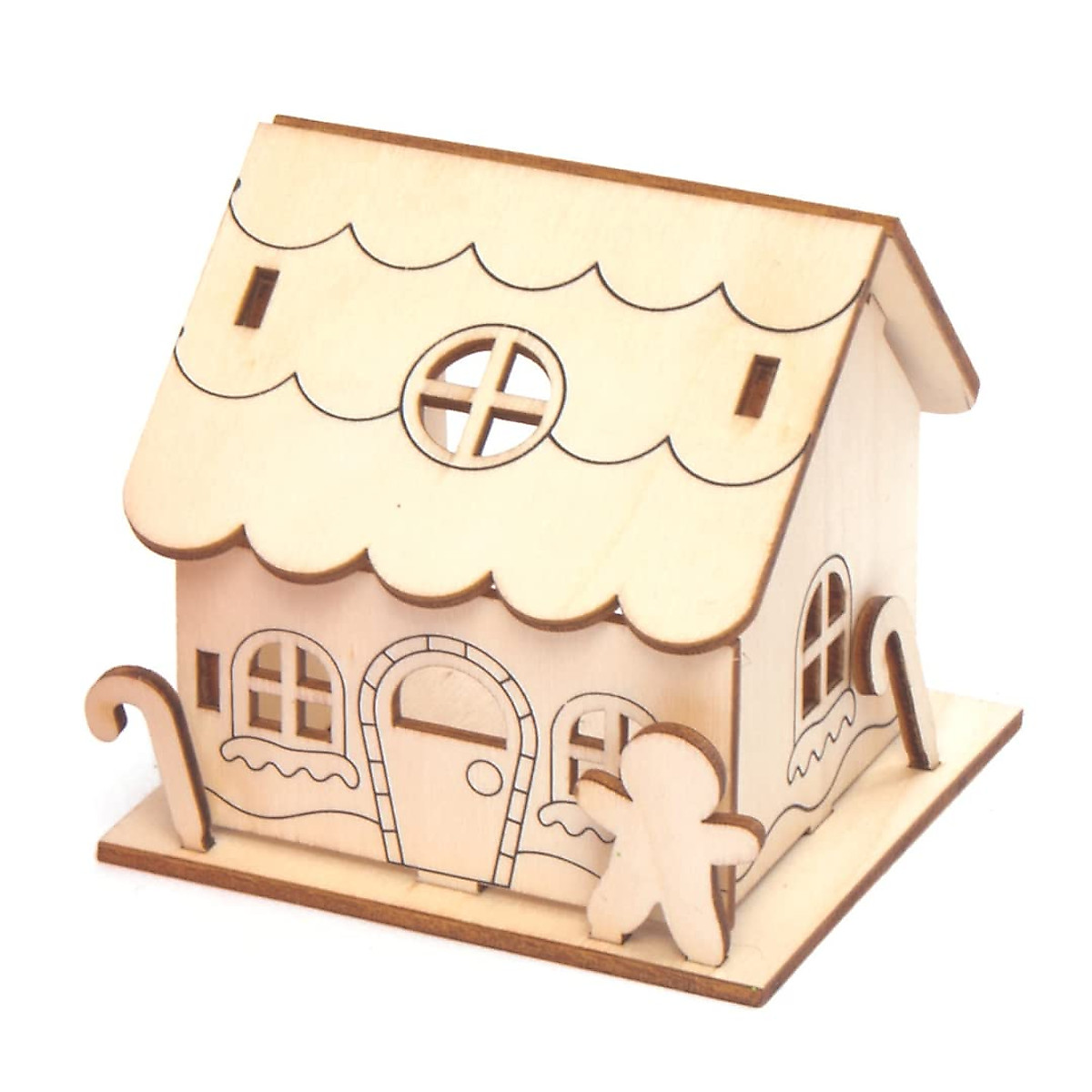 Baker Ross AX364 Gingerbread House Wooden Tealight Holder Kits - Pack of 3, Decorate and Display for Christmas Decorations, Ideal Kids Arts and Crafts Project