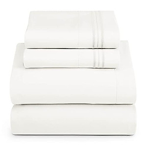 Clara Clark Queen Sheets Set, Deep Pocket Bed Sheets for Queen Size Bed - 4 Piece Queen Size Sheets, Extra Soft Bedding Sheets & Pillowcases, White Sheets Queen