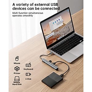 Teleadapt USB Type C Hub, 6-in-1 USB C HDMI Adapter with Ethernet, 5Gbps USB Type-C Data, 2 USB 3.0, USB Hub Power Delivery 100W Ideal for MacBook Pro/Air, iPad Pro, Dell XPS