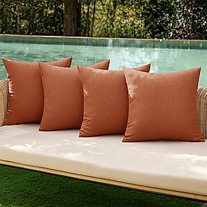 MIULEE Fall Pack of 4 Decorative Outdoor Throw Pillow Covers Linen Waterproof Pillow Covers Farmhouse Cushion Cases for Patio Garden Tent Balcony Couch Sofa 16x16 inch Rust