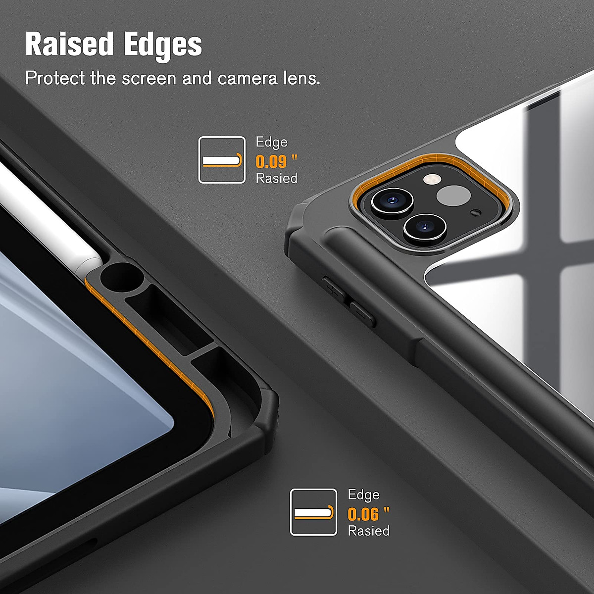 Fintie Hybrid Slim Case for iPad Pro 12.9-inch 6th Generation 2022, [Built-in Pencil Holder] Shockproof Cover w/Clear Transparent Back Shell, Also Fit iPad Pro 12.9" 5th/4th/3rd Gen, Black