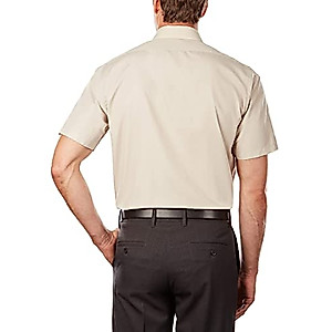 Van Heusen Men's Short Sleeve Dress Shirt Regular Fit Poplin Solid, Stone, 18.5" Neck