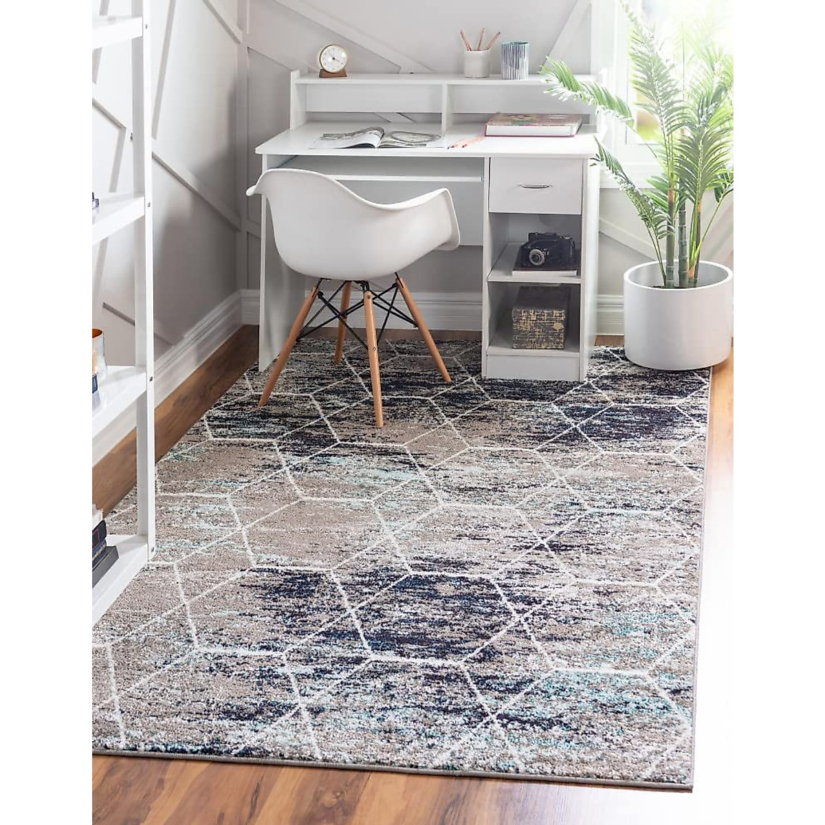Unique Loom Trellis Frieze Collection Area Rug - Geometric (4' x 6', Blue Multi/ Ivory)