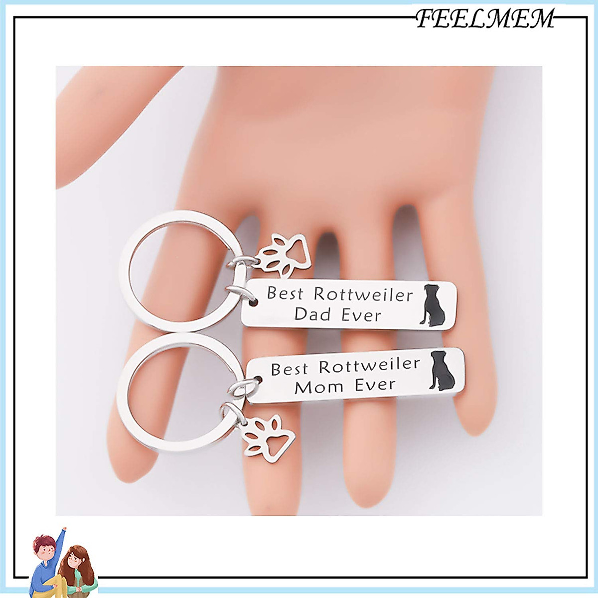 FEELMEM Dog Lover Gift Rottweiler Lover Gift Best Rottweiler Mom/Dad Ever Keychain Set Fur Mama Mom of Dogs Jewelry Dog Father Dad Owner Pet Doggo Keyring Gift (Best Rottweiler mom/DAD)