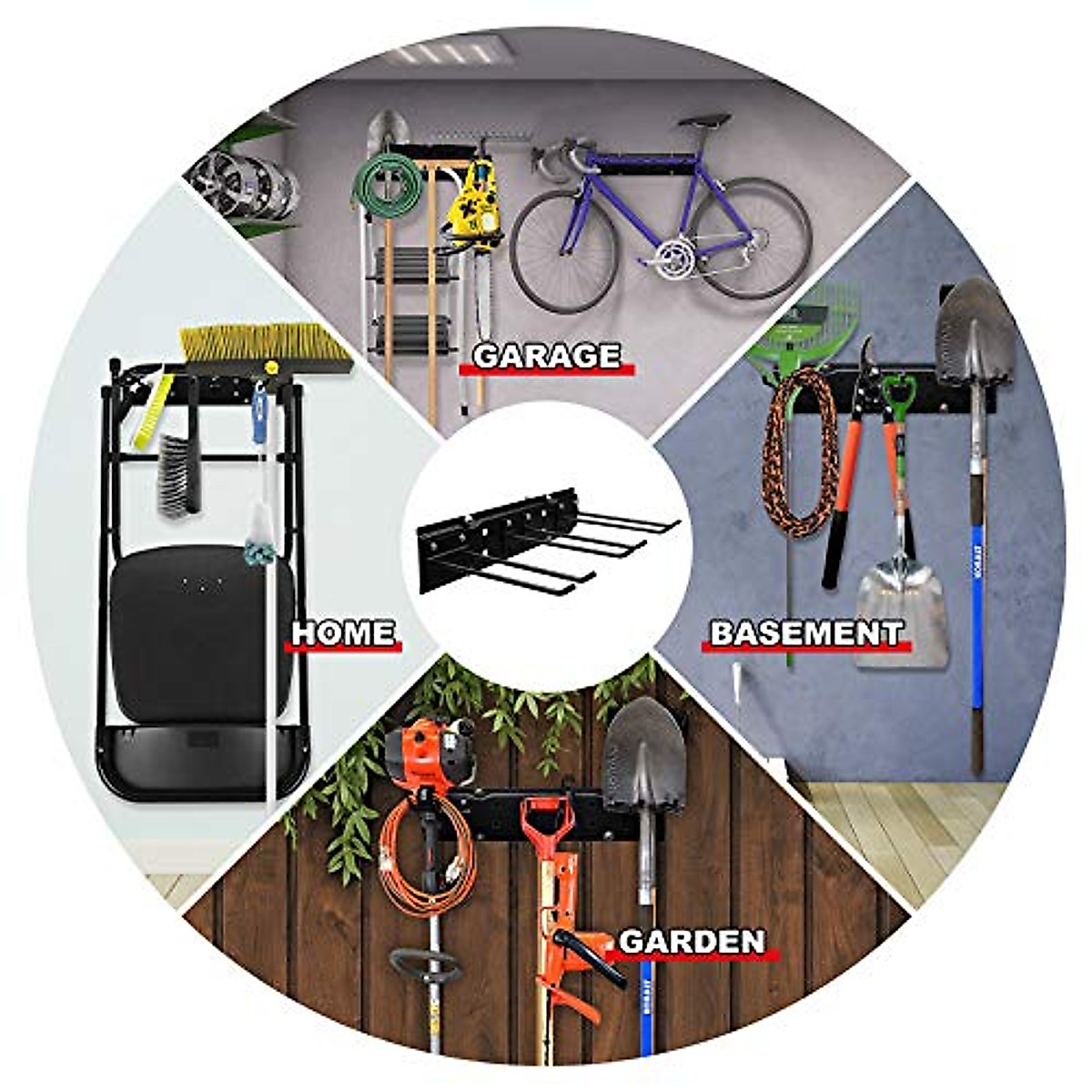 MSHALADE Garage Storage Organization Tool Rack,2 Pack Heavy Duty Garden Tool Organizer Wall Mount Garage Hooks, Space Saving Max 200 lbs Tool Hanger Yard Tool Rack