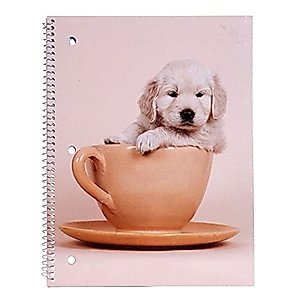 Jot Cute Animals Themed Spiral Bound Wide-Ruled Notebook - 70 Sheet (Puppy in Teacup)