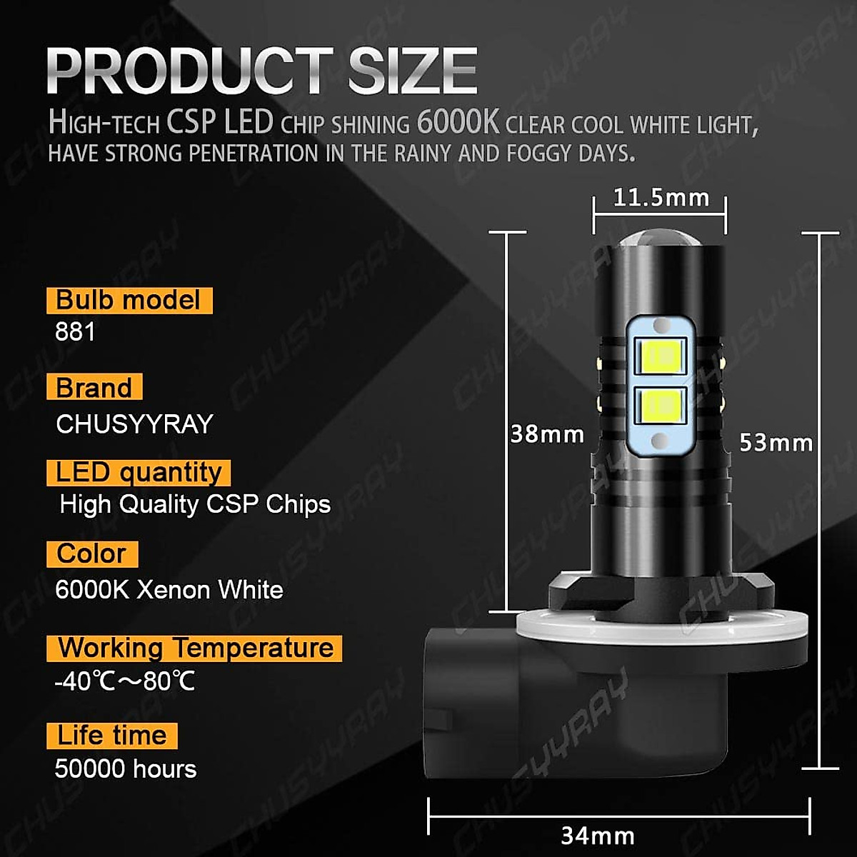 CHUSYYRAY Snow Blower Bulbs Compatible with Ariens 00432600, 881 Bulbs Combo, 6000K White Super Bright, Halogen Replacement Bulbs, Plug and Play, Pack of 2