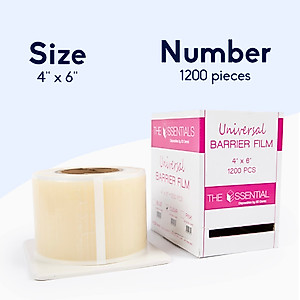 The Essentials Barrier Film Roll with Dispenser Box, 4"x 6" Perforated Sheets Adhesive Barrier Film for Dental, Medical & Tattoo Purposes, 1200 pcs, Clear