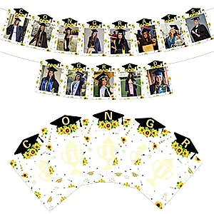 Sunflower Graduation Party Decorations 2023, Sunflower Congrats Grad Photo Banner, Class of 2023 Picture Banner Sign Photo Props for High School College Graduation Party Supplies 2023