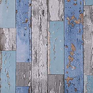 Art3d 17.7"x78.7" Peel and Stick Wallpaper - Decorative Self Adhesive Vinyl Film Wood Grain Wallpaper for Furniture Cabinet Countertop Shelf Paper, Blue Distressed Wood