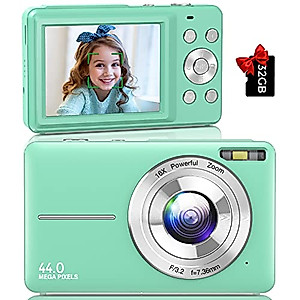 Digital Camera, Auto Focus Kids Camera,HOORUAN 1080P & 44MP Vlogging Digital Camera with 32GB Card, 16X Digital Zoom Compact Point and Shoot Camera, Portable Mini Kids Camera for Teens Students