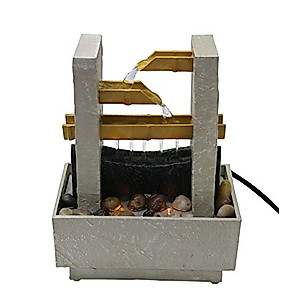 Nature's Mark 8" H Cascading Bamboo Tabletop Water Fountain with Natural River Rocks and LED Lights (Power Cord Attached)