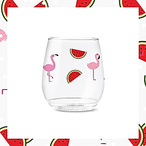 TOSSWARE POP 14oz Vino Let's Fla-mingle Series, SET OF 6, Premium Quality, Recyclable, Unbreakable & Crystal Clear Plastic Printed Glasses