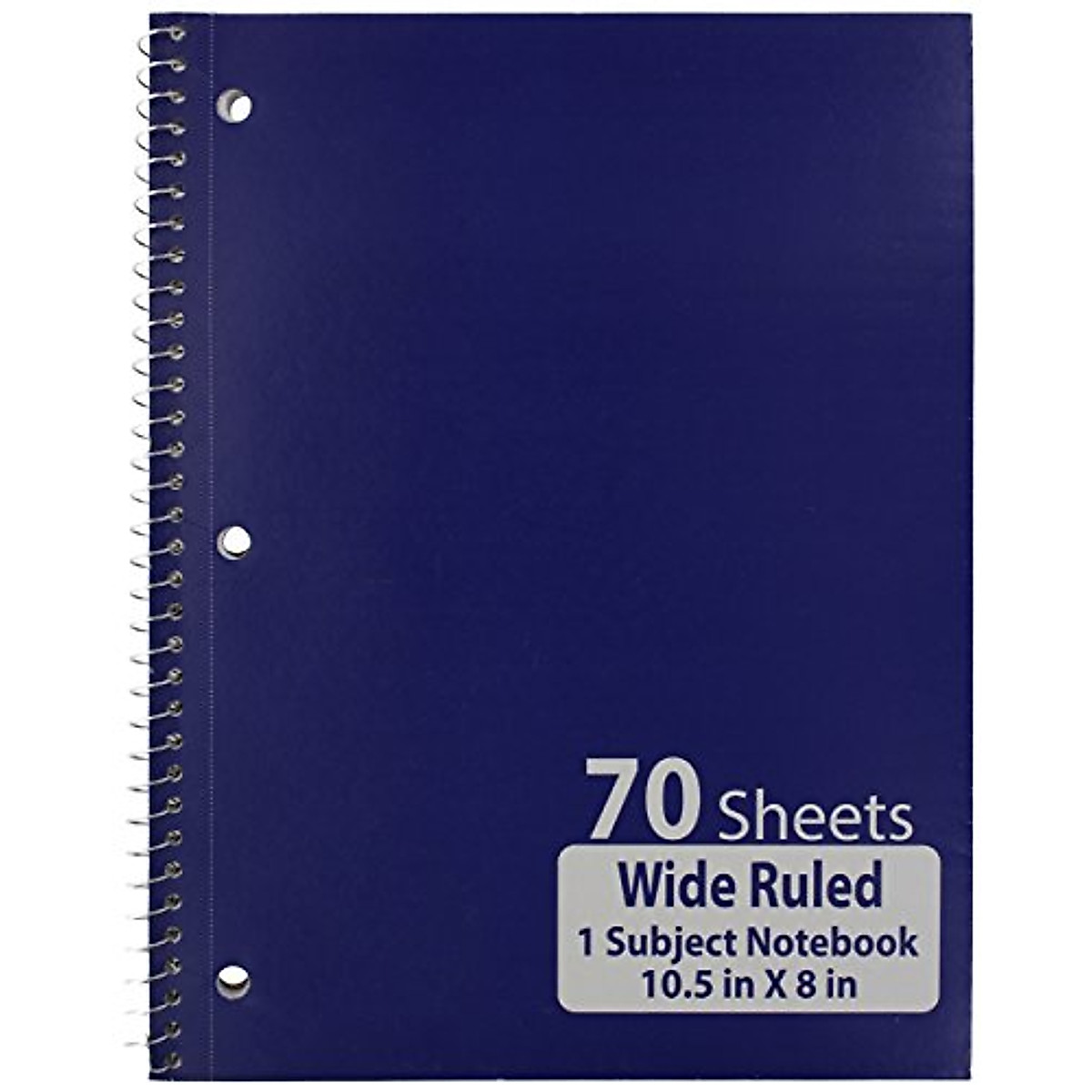 Emraw Single Subject Notebook Spiral with 70 Sheets of Wide Ruled White Paper - Set Includes: Red, Black, Purple, & Blue Covers (4 Pack)