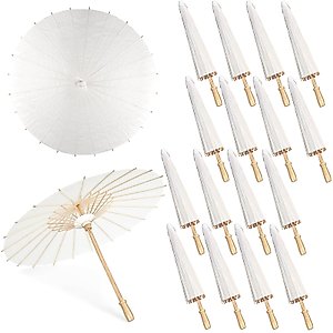 16 Pieces 33 Inches White Paper Umbrellas Parasol Paper Umbrella Chinese Japanese Oiled Paper Umbrella Decorative DIY Painting Oiled Paper Parasol Umbrella for Wedding Bridal Party Decor Photo Props