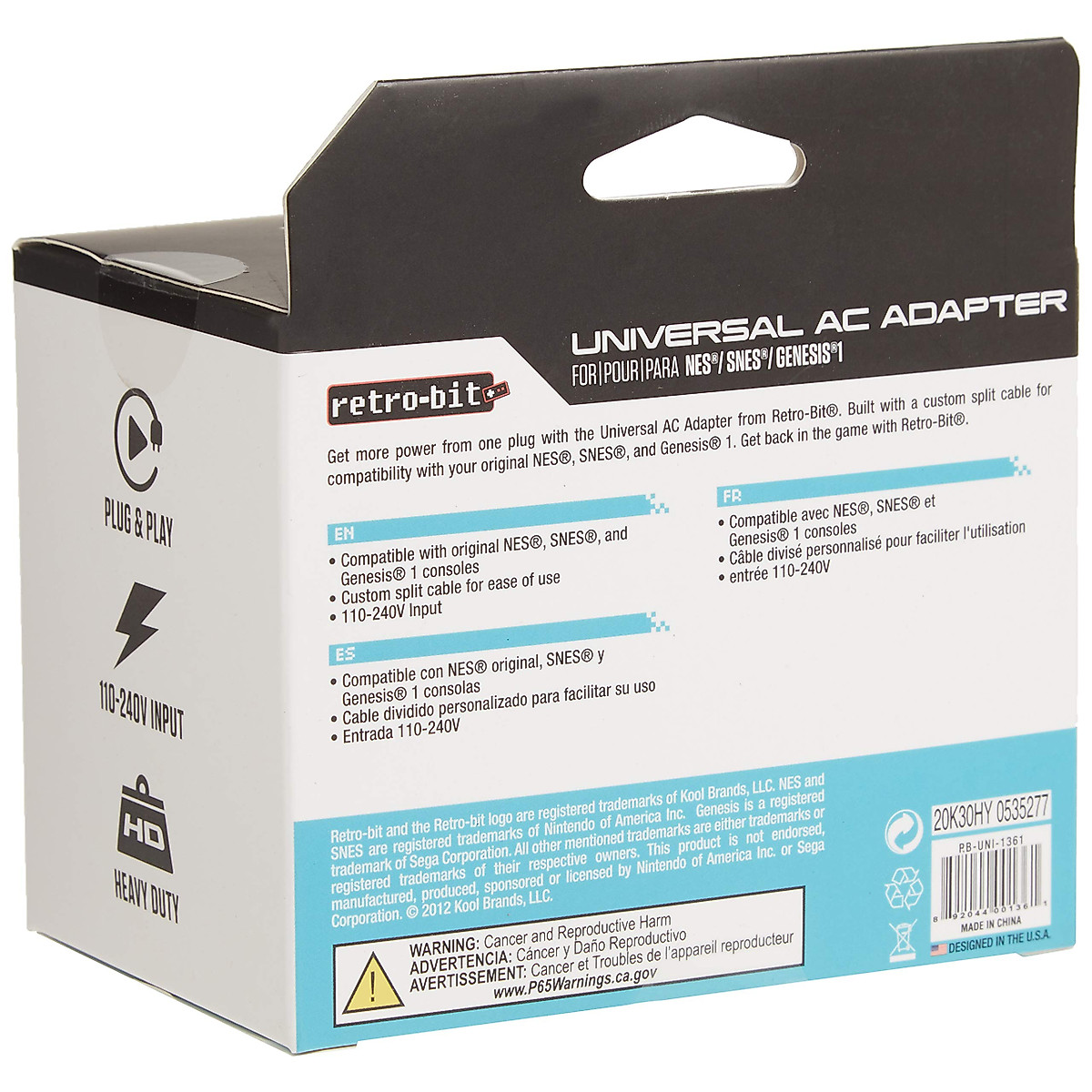 Retro Bit 3 in 1 AC Adapter NES/SNES/GENESIS