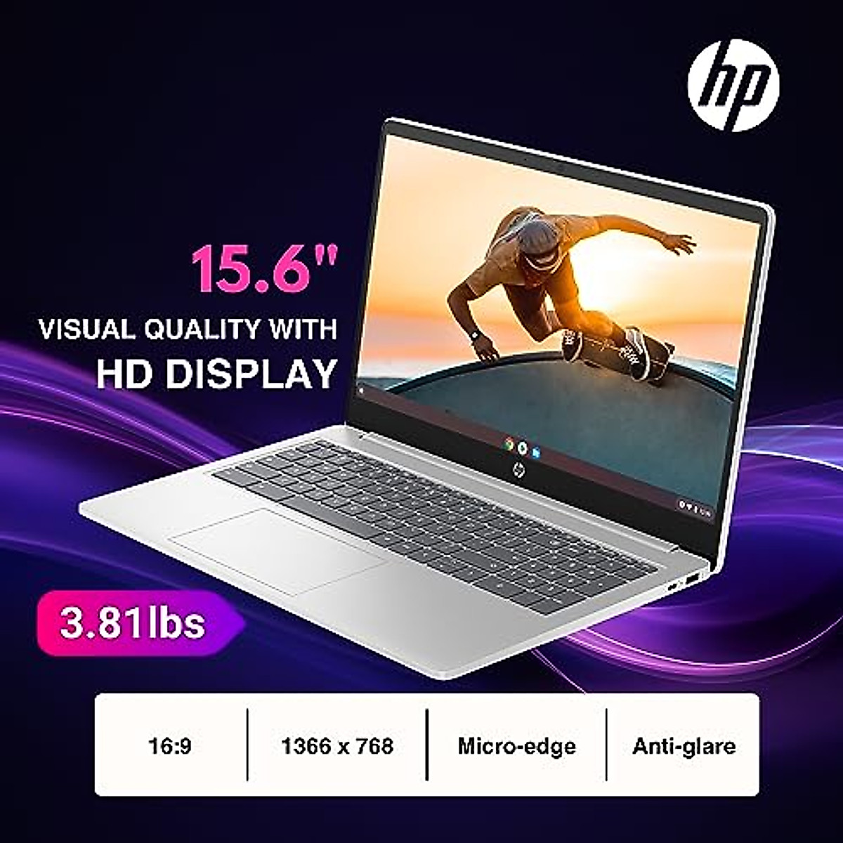 HP Chromebook 2023, 15.6" HD Display, Intel Processor N200 CPU(>i3-10110U,Upto 3.7 GHz), DDR5 8GB RAM - 64GB eMMc Storage + 128GB SD Card, HD Webcam, Numeric Keyboard, Long Battery, Chrome OS, Silver
