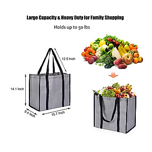 LONGTEAM Extra Large Reusable Foldable Shopping Bag, Fold Away Washable and Lightweight Shopper Bag with Reinforced Handles (3 Pack)