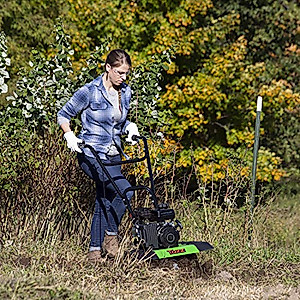 Tazz 35310 2-in-1 Front Tine Tiller/Cultivator, 79cc 4-Cycle Viper Engine, Gear Drive Transmission, Forged Steel Tines, Multiple Tilling Widths of 11”, 16” & 21”, Toolless Removable Side Shields,Green