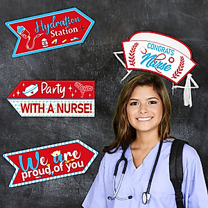 20 Pieces Nurse Graduation Decorations Nursing Graduation Party Supplies Arrows Cap Nurses Day Decorations Happy Nurses Week Decorations Nurse Kit Graduation Sign for Grad Nurse Nursing Congrats Party