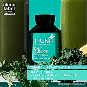 HUM Daily Cleanse Clear Skin Vitamins & Acne Reducing Chlorella + Spirulina - Natural Digestive Cleanse with Green Algae, Detoxing Herbs & Minerals - Daily Body Detox & Skin Supplement (60 Capsules)