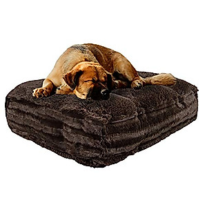 Bessie and Barnie Grizzly Bear/Godiva Brown Luxury Shag Extra Plush Faux Fur Rectangle Pet/Dog Bed (Multiple Sizes)