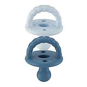 Itzy Ritzy Silicone Orthodontic Pacifiers - Sweetie Soother Pacifiers with Collapsible Handle & Two Air Holes for Added Safety, Baby Pacifiers for Ages 6-18 Months (Sky & Surf)