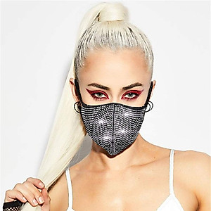 Urieo Fashion Sequins Face Mask Black Sparkly Rhinestones Masks Fashion Masquerade Halloween Masks Ball Party Nightclub Rave Festival for Women and Girls