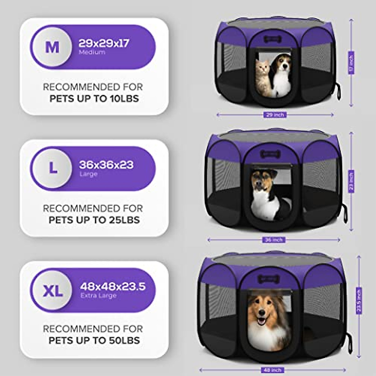 Ruff 'N Ruffus Portable Foldable Pet Playpen + Free Carrying Case + Free Travel Bowl | Available in 3 Sizes (Medium (29"x29"x17"))