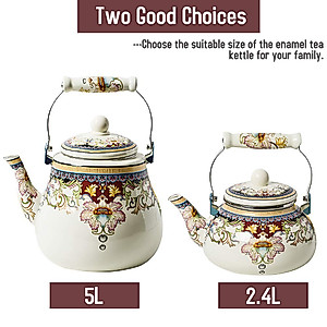 Floral Ceramic Enamel Teapot Tea Kettle for Stovetop,Large Porcelain Enameled Teakettle (white) (2.4L, white2)
