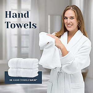 Luxury White Bath Towel Set - Combed Cotton Hotel Quality Absorbent 8 Piece Towels | 2 Bath Towels 700GSM | 2 Hand Towels | 4 Washcloths [Worth $72.95] 8Pc | White