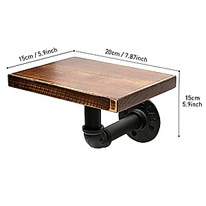 Tonport Rustic Wall Mounted Iron Water Pipe with Wooden Board Bookshelf Display Rack Simple Hanging Iron Water Pipe Floating Shelves