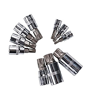 Qnkaa XZN Triple Square Spline Bit Socket Set 10pcs Silver M4 - M18, Premium S2 Alloy Steel, 1/4” 3/8” 1/2” Drive