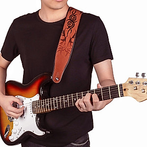 Dulphee Leather Guitar Strap, 2.8 Inches Width Suede Guitar Strap for Bass, Electric guitar and Acoustic Guitar (Brown Tribal)