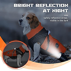 BAEJMJK Dog Reflective Winter Coat with Harness Warm Cold Weather Jacket for Small Medium Dogs Zip Up Turtleneck Puppy Vest with D-Ring Waterproof Windproof Dog Winter Clothes(Orange，Medium)