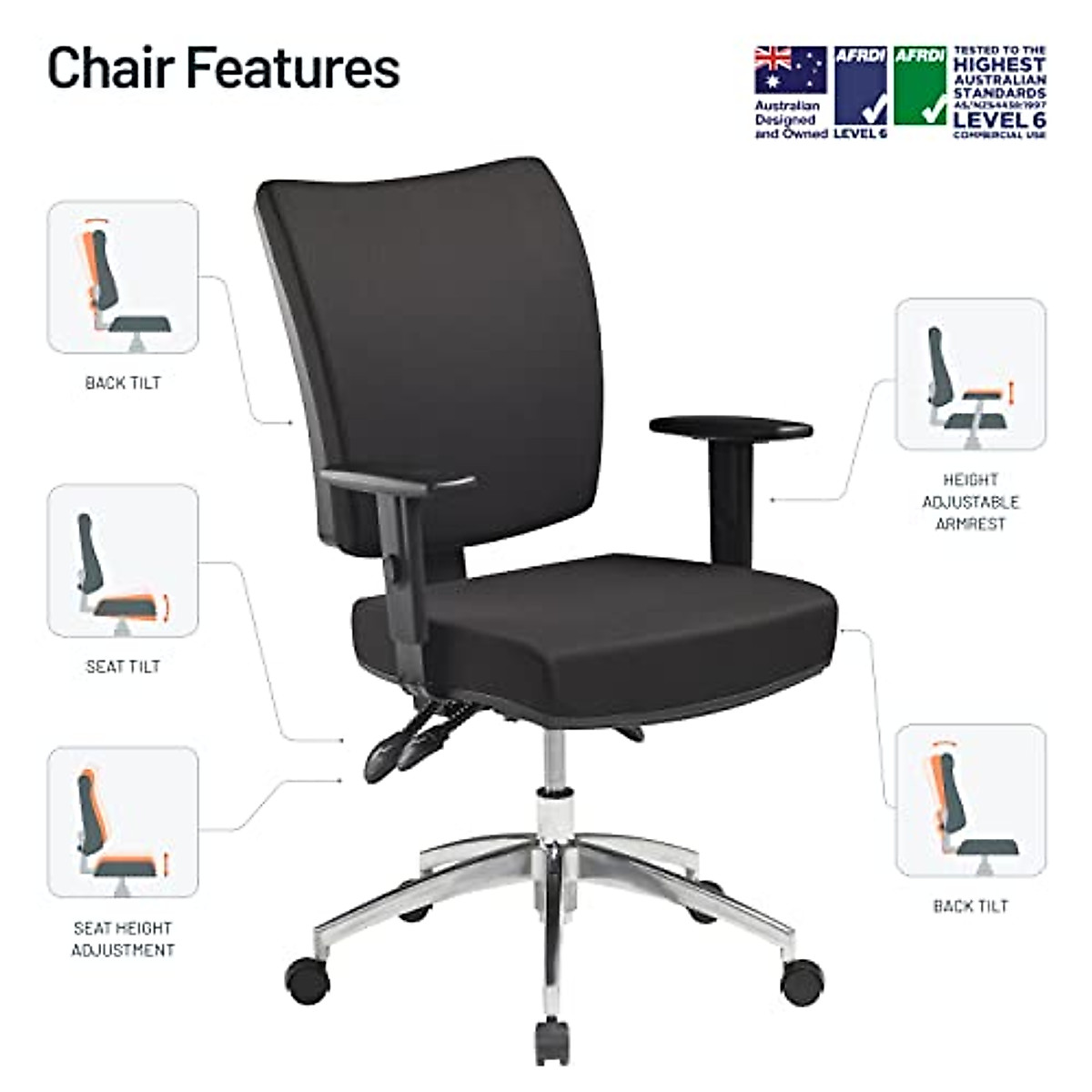 Pago Flash II Deluxe Ergonomic Chair Home Office Desk Chair with Alloy Spider and Adjustable Arms Black