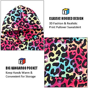 uideazone Teens Girls Hooded Sweatshirt Size 7 3D Print Colorful cheetah Leopard Hoodies Fashion Long Sleeve Hoody Pullover Sweatsuit for School 6-8 Years