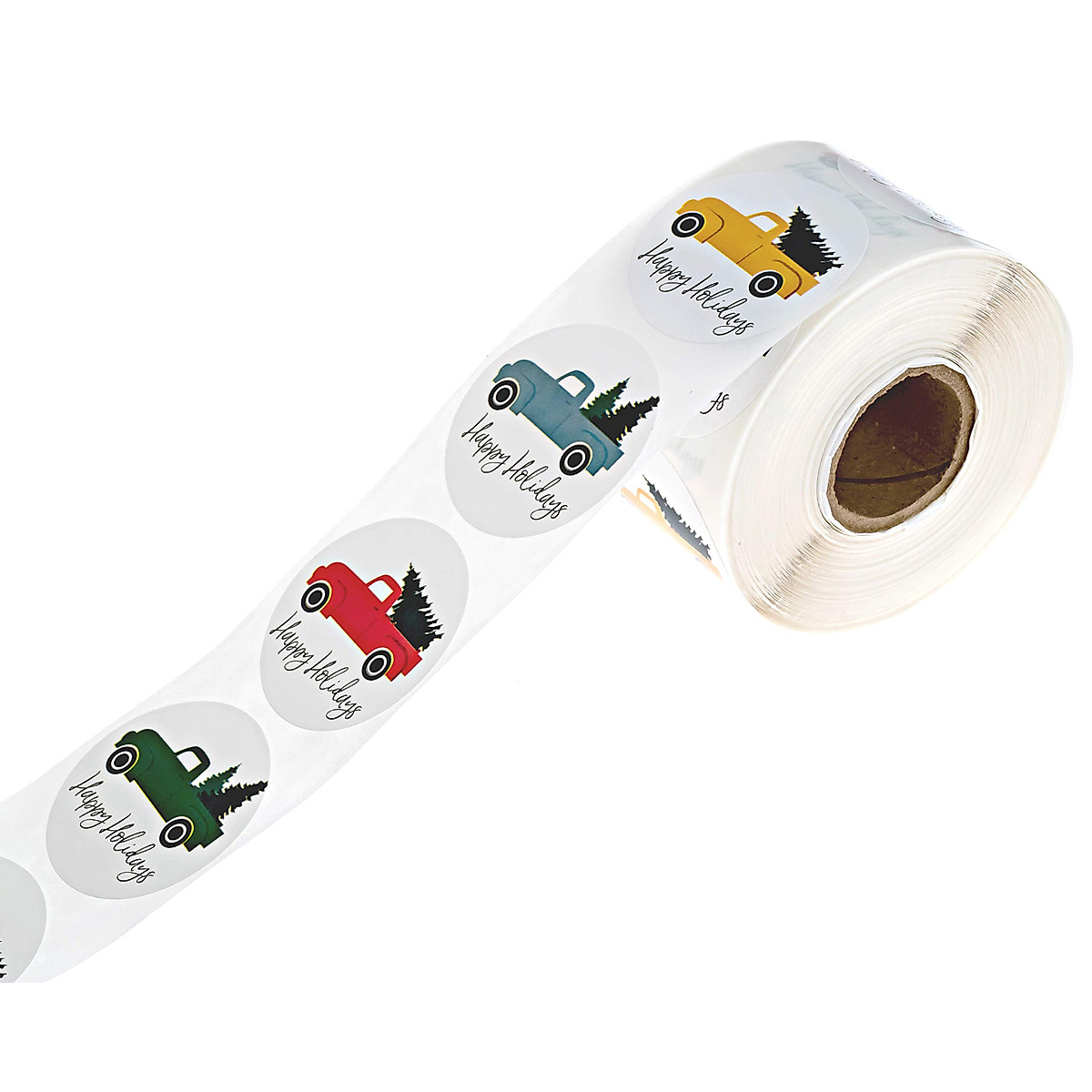 Vintage Trucks Holiday Stickers / 500 Christmas Labels / 4 Winter Evergreen Tree Truck Designs / 1.5" Seasonal Envelope Seals