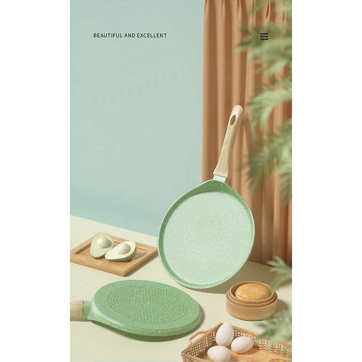 LI-GELISI Double-Sided Non-Stick Nonstick Crepe Pan, Swiss Granite Coating Dosa Pan Pancake Flat Skillet Tawa Griddle PFOA & PTFEs Free Coating (7.1 inch Apple Green)