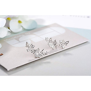 Hollow Butterfly CZ Cuff Wrap Studs Earrings for Women Pierced Ear Sterling Silver Plated Fashion Cubic Zirconia Crawler Climber Hypoallergenic