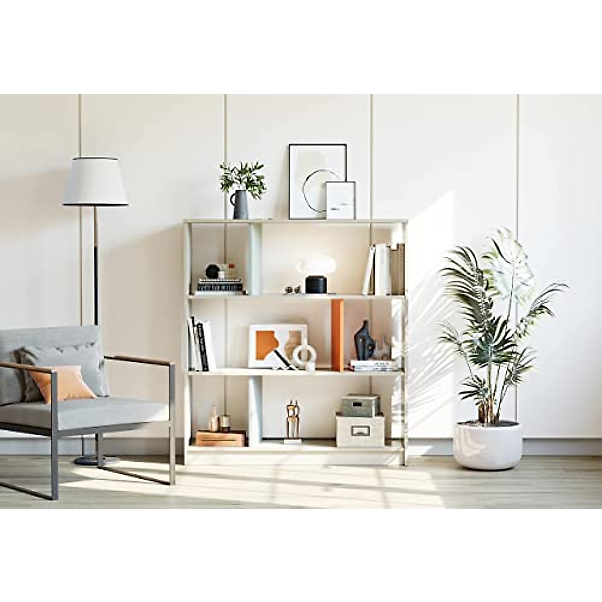 CubiCubi 3 Tier Bookcase, Small Bookshelf with Storage and Display Cabinet, Open Book Shelf for Office, Living Room,Bedroom, Light Grey