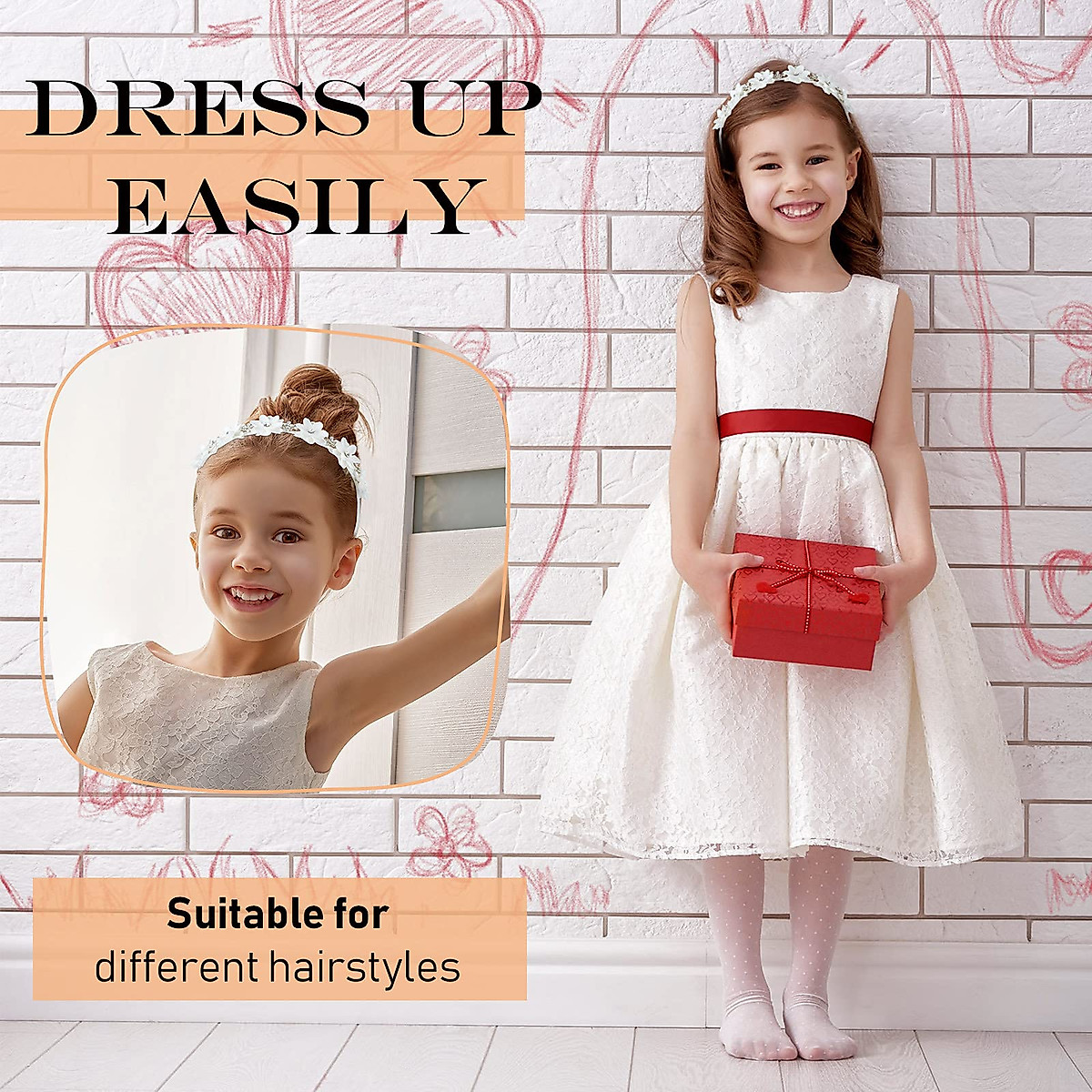 Syhood 2 Pieces Girl Elegant Headband Flower Headpiece White Flower Headband with Ribbon and Rhinestones Cute Bridal Wedding headband for Girl Party Hair Accessories