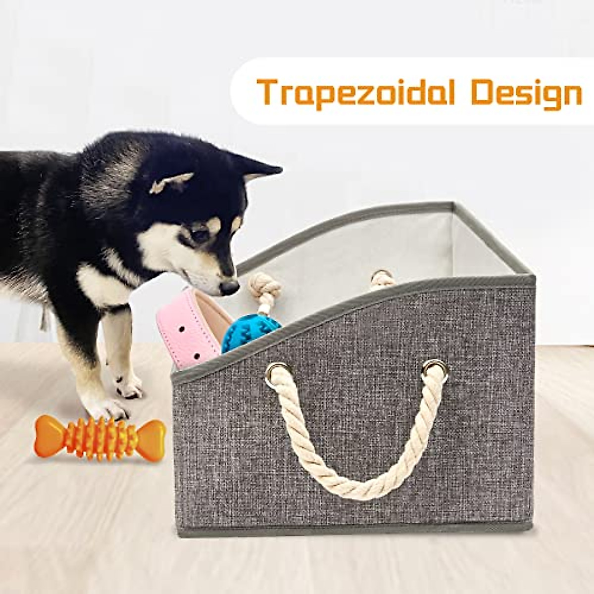 Thankspaw Dog Toy Box, Large Dog Toys Storage with Handle, Fabric Trapezoid Dog Toy Bin, Collapsible Basket Chest Organizer, Perfect for Pet Toys, Blankets, Dog Toys and Accessories