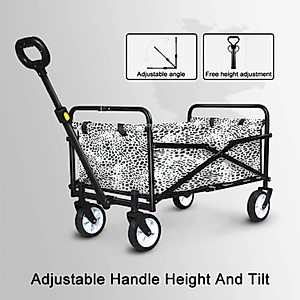 Outdoor Collapsible Wagon Seamless Black White Fur Stylish Fashionable Wild Leopard Cheetah Camping Shopping Garden Cart Heavy Duty Wagon Adjustable Portable Utility Folding Wagon with Wheels