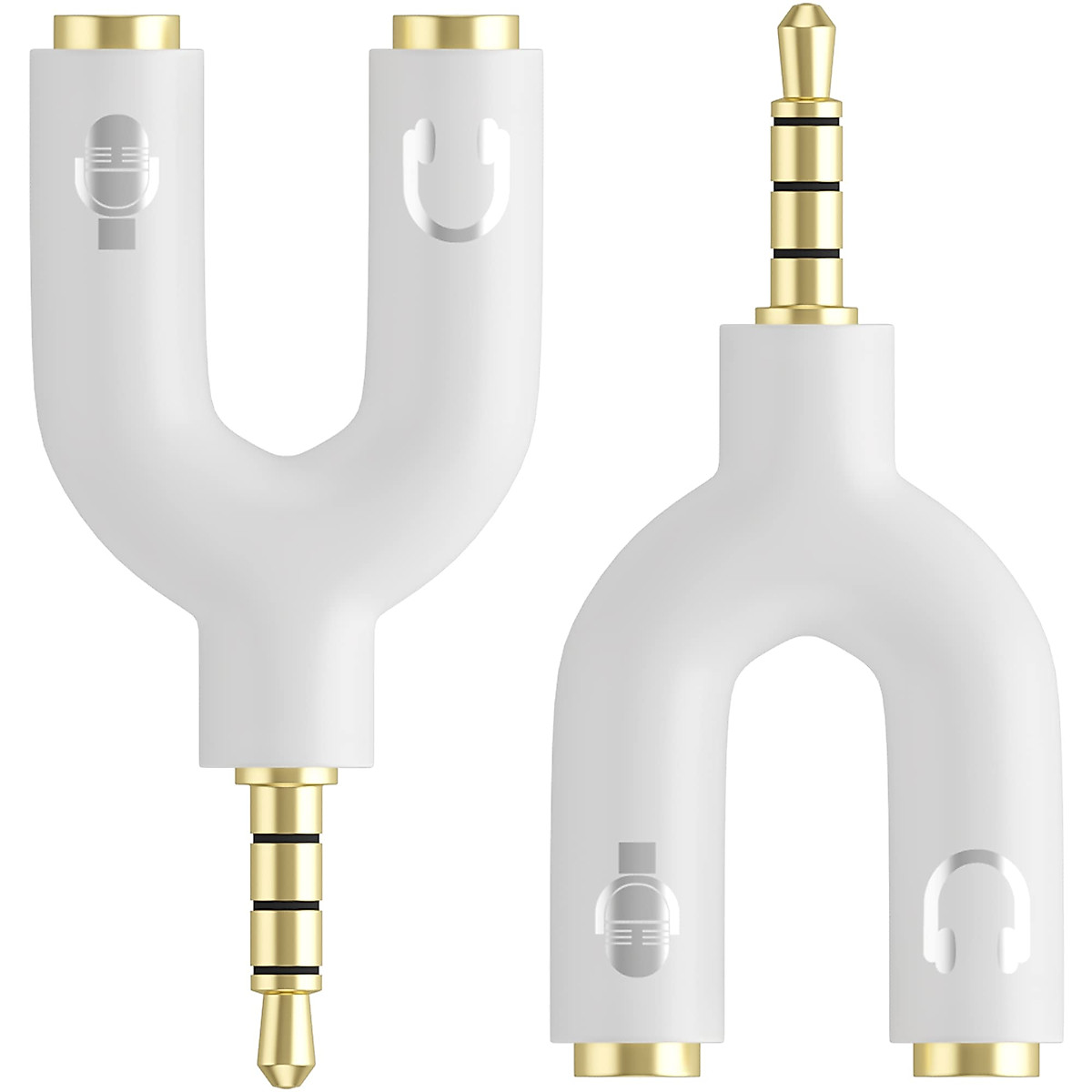 D & K Exclusives [2-Pack] Headphone Splitter Adapter, 3.5mm Male to 2 Port 3.5mm Female Y Jack Splitter for Audio Stereo and MIC, Headset to PC Adapter for Phones, Computers, MP3, Tablet (White)