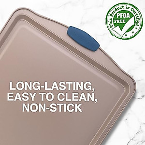 15” Non Stick Cookie Sheet, Large Gold Commercial Grade Restaurant Quality Carbon Steel Bakeware with Blue Silicone Handles, Compatible with Models NCSBSG63, NCSBSG60