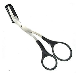 1 PCS Men Women Professional Eyebrow Scissors-Eyelash Hair Remover Tool with Comb and Non Slip Finger Grips(Black+ Silver)