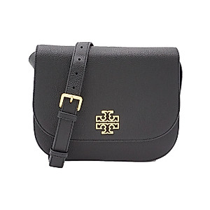 Tory Burch 86838 Black Leather With Gold Hardware Adjustable Strap Women's Britten Saddle Bag