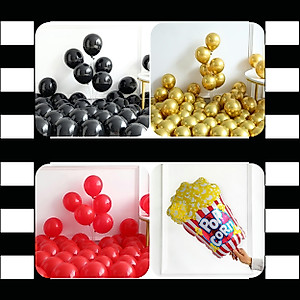 Enanal Movie Night Balloon Garland Arch Kit, 134pcs Black Red Chrome Gold Balloon with Clapboard Popcorn Foil Balloons for Movie Theater Film Party Decoration Birthday Bridal Shower Backdrop (Movie)