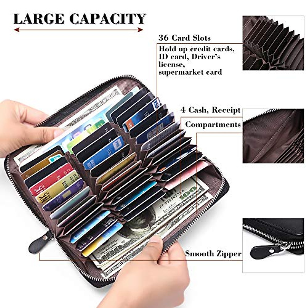 GOIACII Womens Wallet RFID Blocking Leather Credit Card Holder Phone Clutch Purse,Large Capacity Bifold Organizer with Wristlet